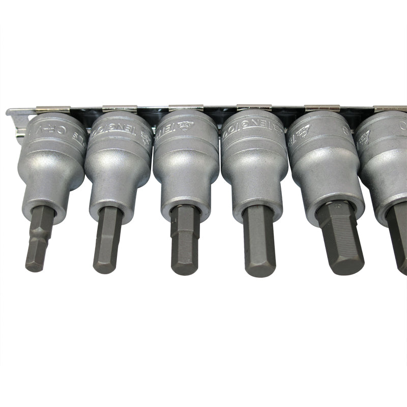 Teng Tools 9 Piece 1/2 inch Drive Metric In-Hex Bit Socket Set Clip Ra ...